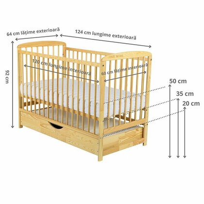 Set mobilier pentru copii, BabyNeeds: Patut din lemn de pin, cu sertar ...