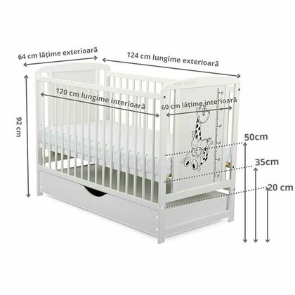 Set mobilier pentru copii, BabyNeeds: Patut cu sertar din lemn de pin ...