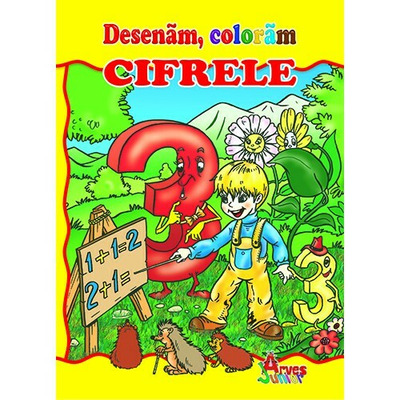 Carte de colorat Cifrele A4, "Desenam coloram cifrele"2 culori