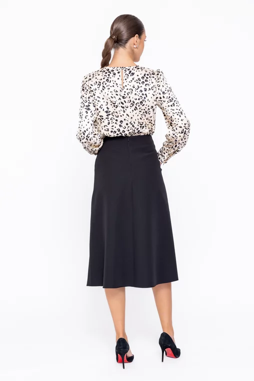 Fustă Caramel evazată cu un pliu neagră F3516caramel