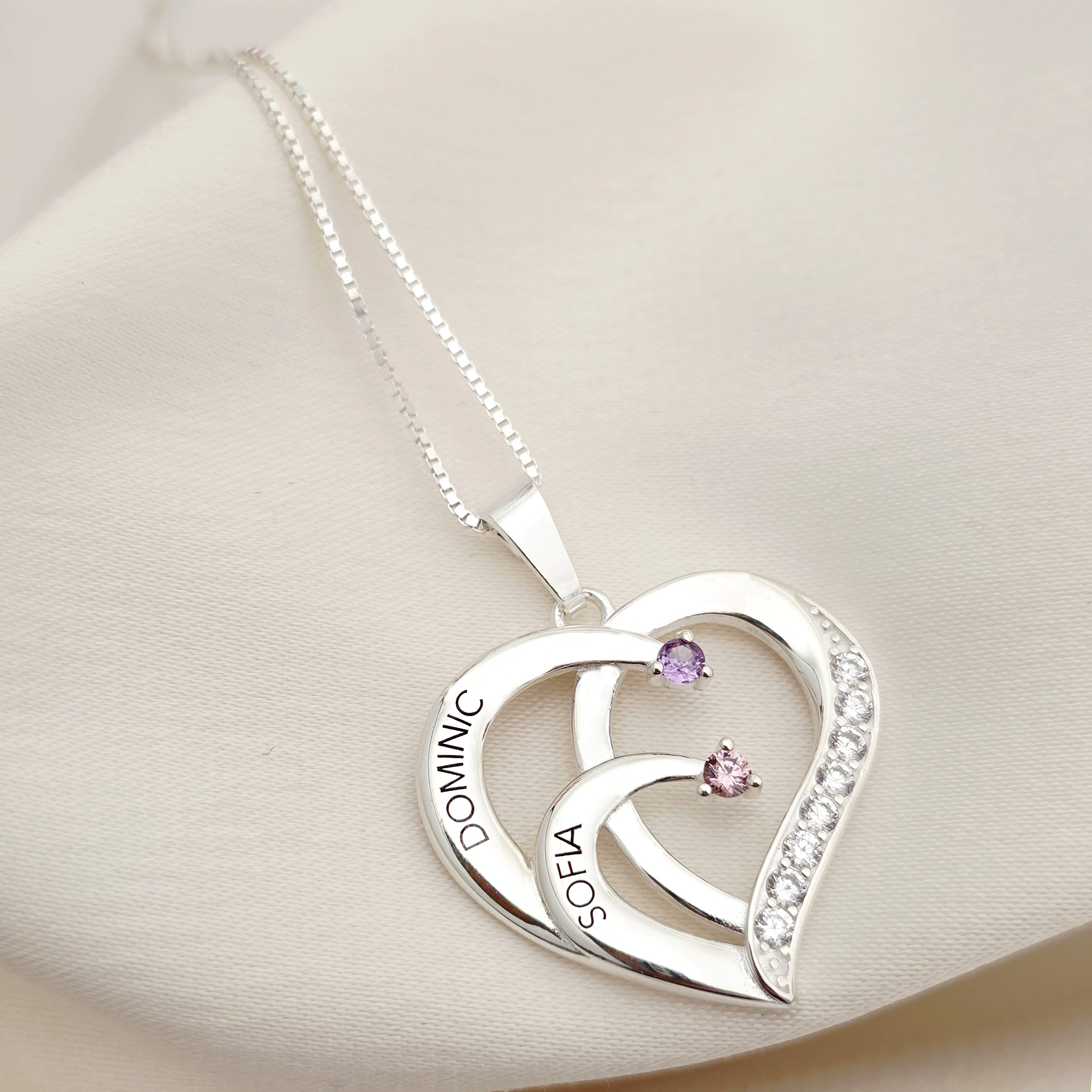 Lantisor Inima cu Poveste - 2 nume si Cristale Zirconia - Argint 925 - Chic Bijoux