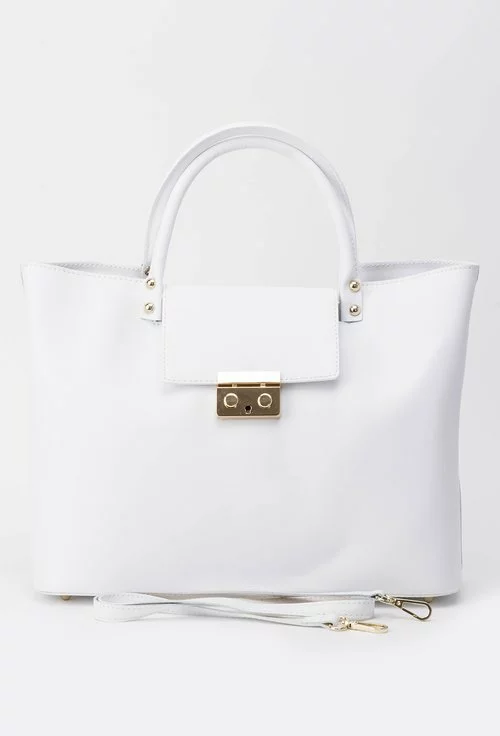 Geanta alba din piele naturala Jordan | Dasha.ro