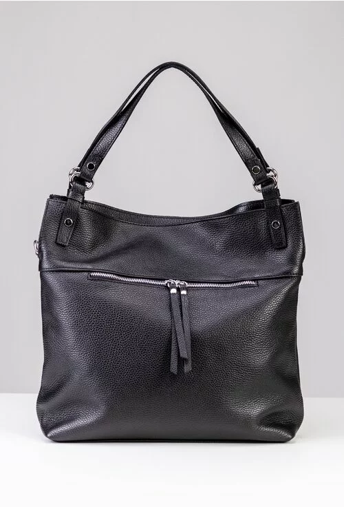 Geanta casual neagra din piele texturata - Dasha.ro