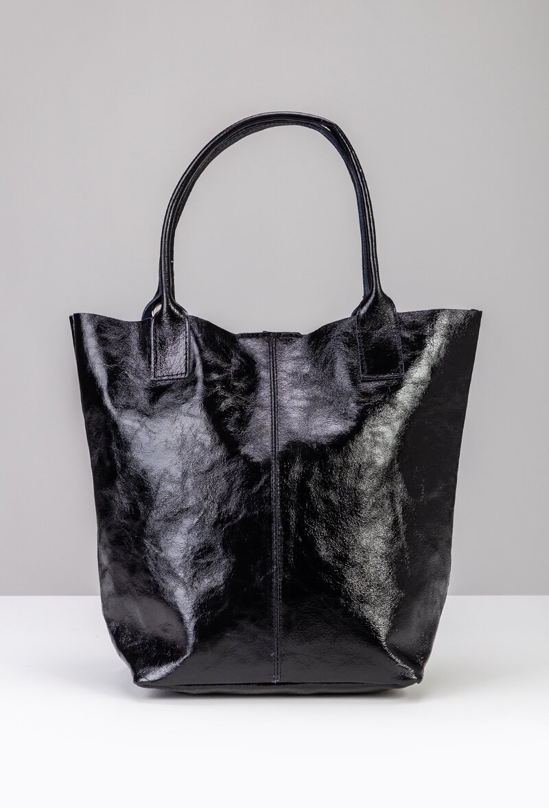 Geanta shopper neagra din piele naturala lacuita - Dasha.ro