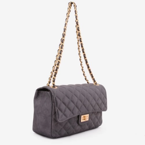 Poseta gri din piele naturala matlasata Diane | Dasha.ro