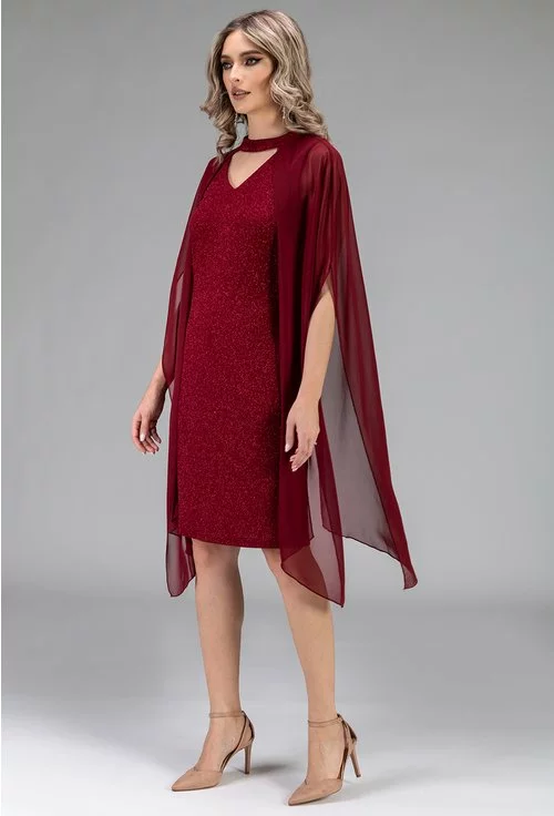 Rochie bordo cu capa din voal - Dasha.ro
