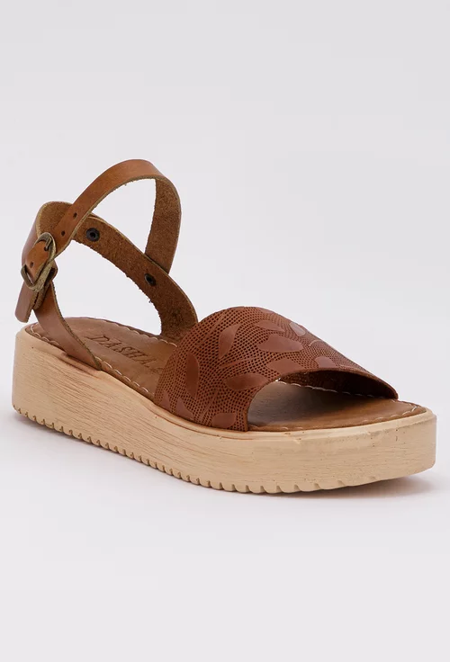 Sandale maro cu model din piele naturală - Dasha.ro