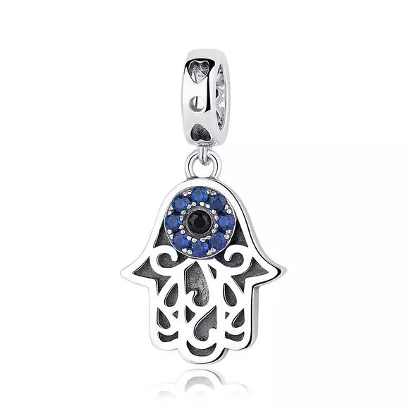 сребърен талисман Blue Eye Hand