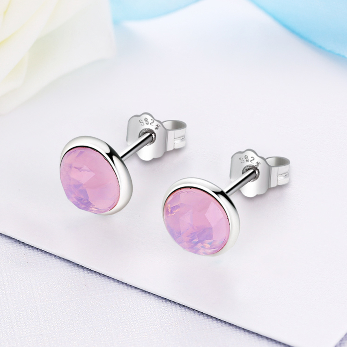 Cercei din argint cu Cristale Roz Opalescent