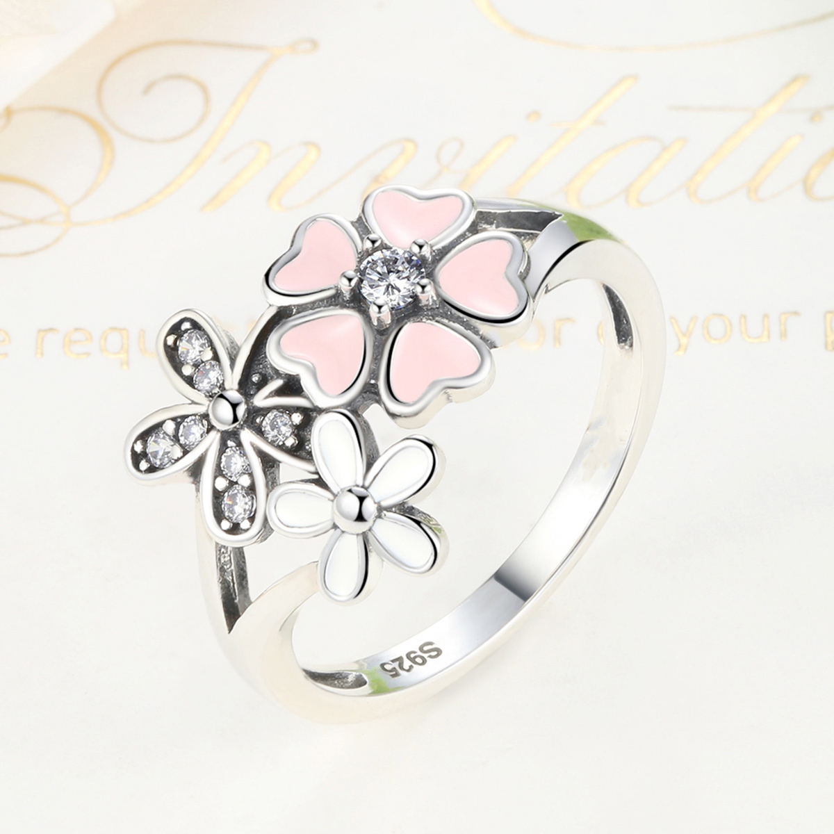 Inel din argint cu Flori Colorate