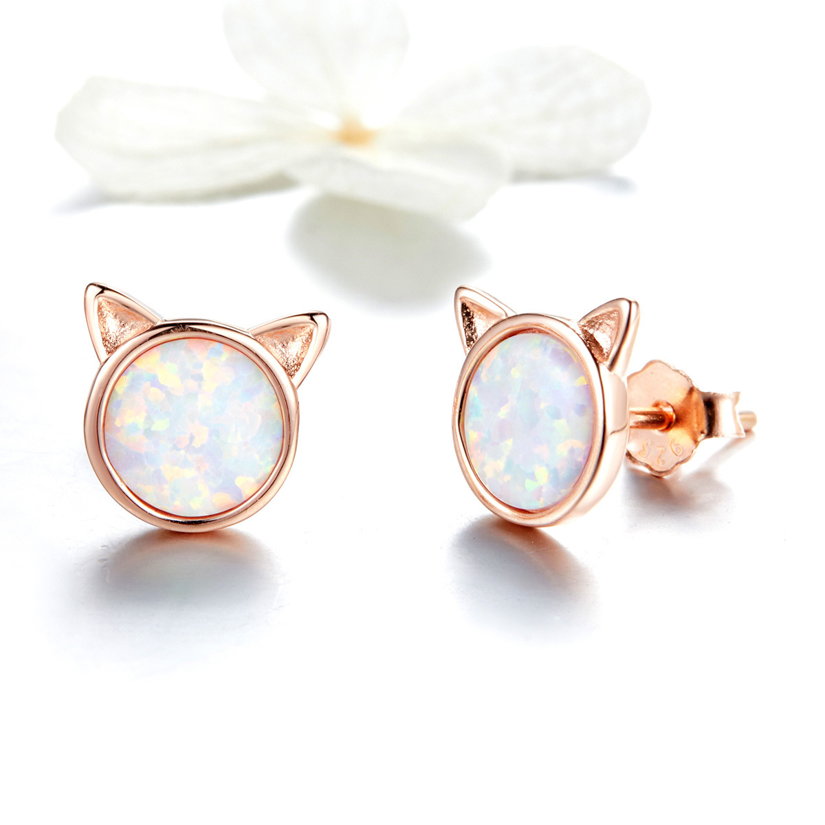 Cercei din argint Rose Gold Cat