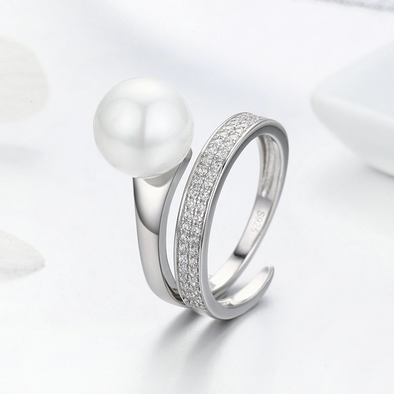Inel reglabil din argint Elegant White Pearl
