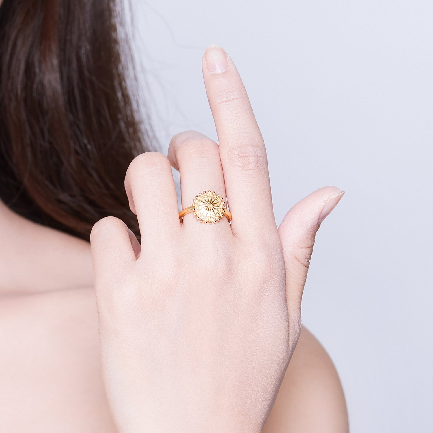 Inel reglabil din argint Beautiful Gold Sun