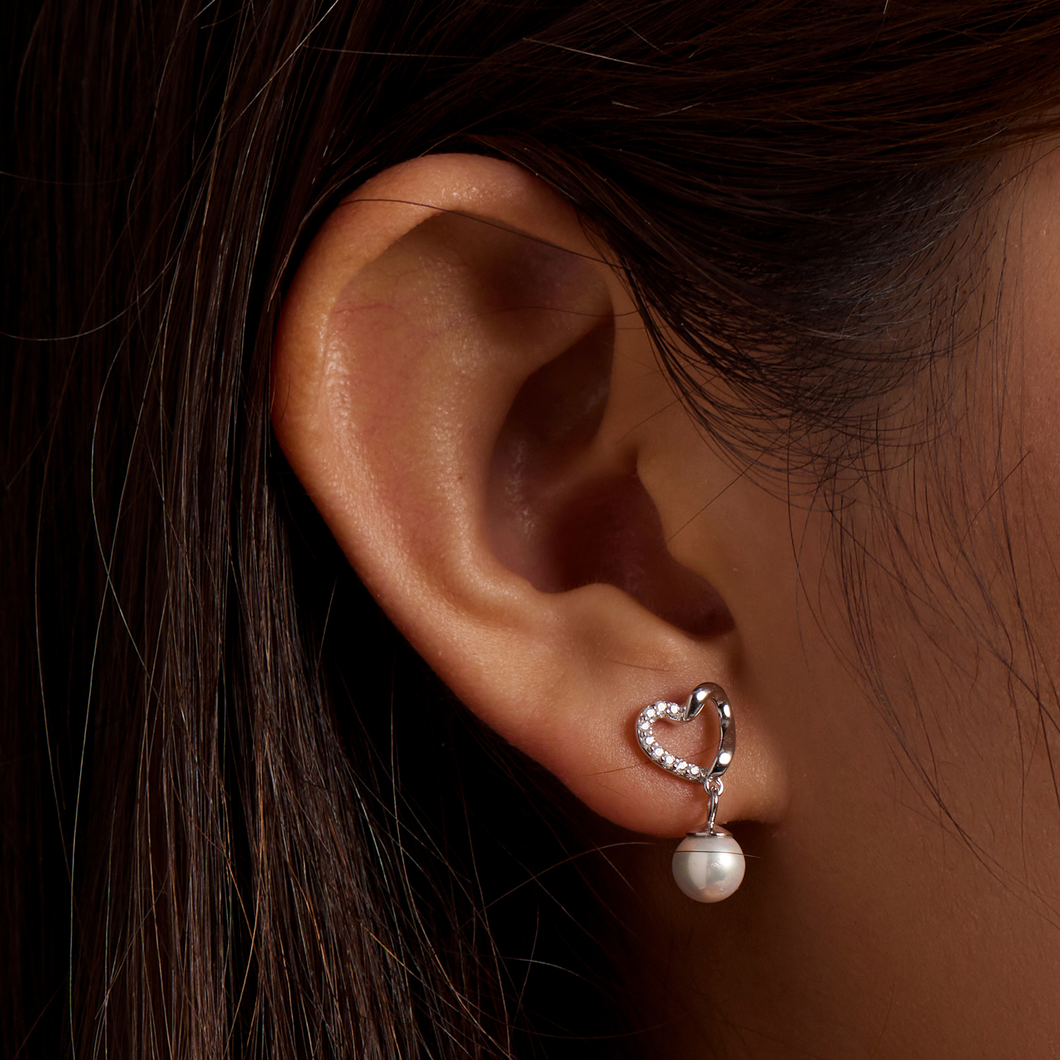 Cercei din argint cu Inima si Perla