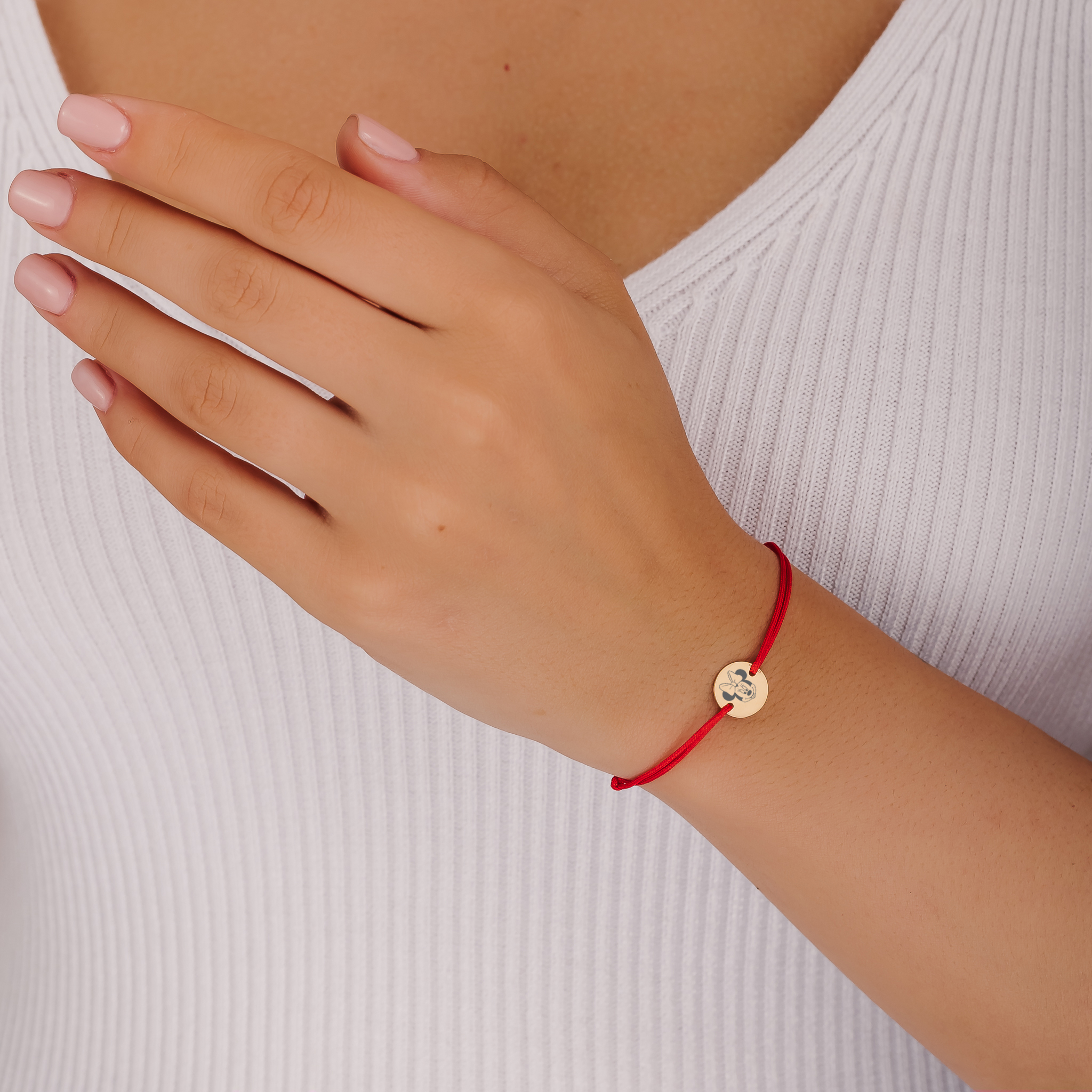 Bratara cu snur Banut Aur 14k 10 mm personalizata cu text/ simbol