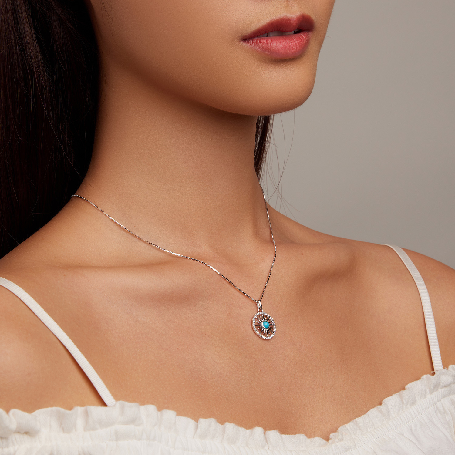 Colier reglabil din argint Blue Sun