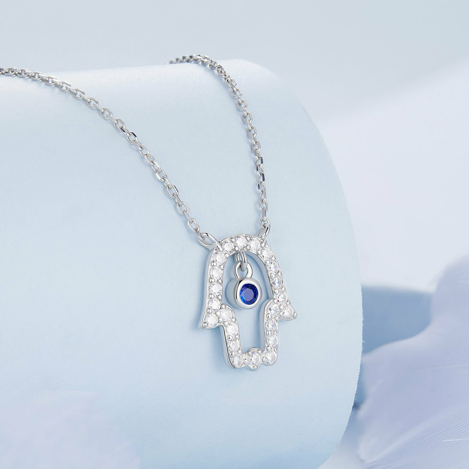 Colier reglabil din argint Blue Crystal Hamsa