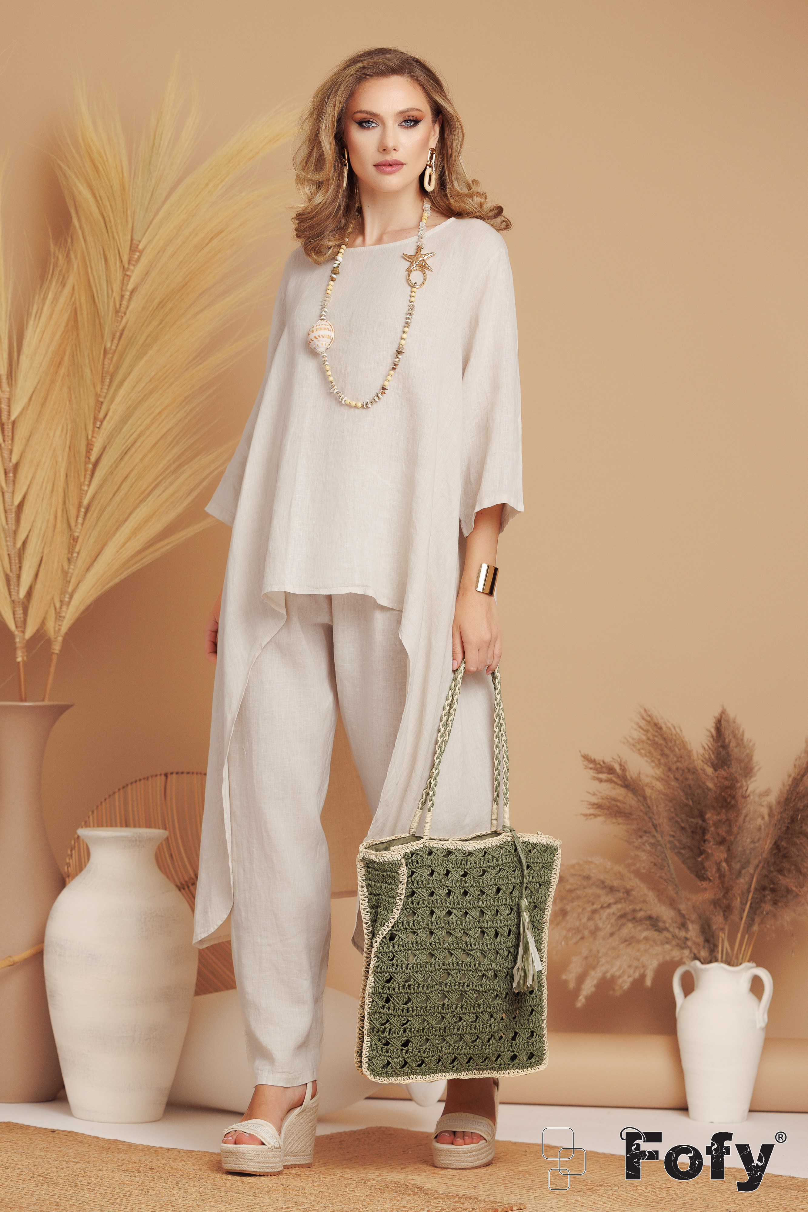 Geanta shopper din rafie kaki impletita structurat cu contururi si ...