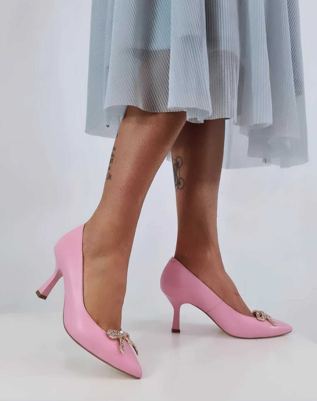 Pantofi stiletto Piele Naturala roz Veronika - Garkony