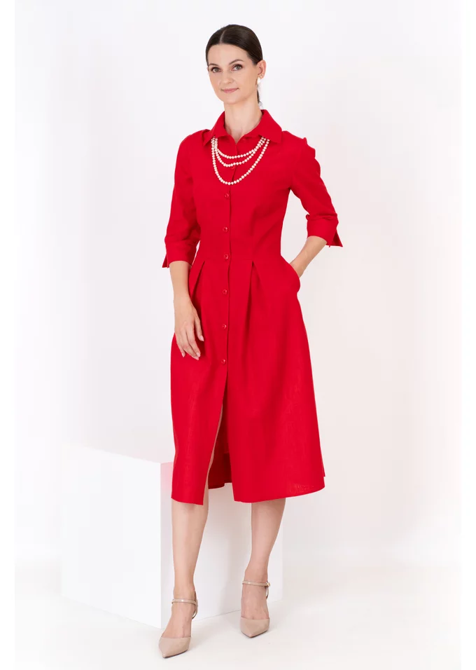 Rochie tip camasa din in rosie - Guara