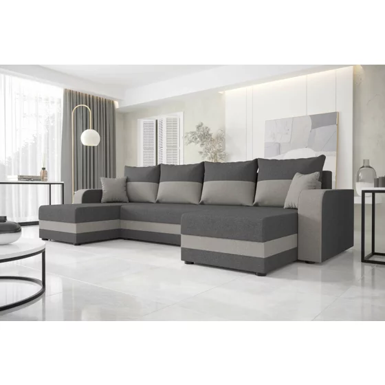 Coltar Extensibil Hikone, Forma U, 305x140x125x90 h cm, Stofa, Gri Deschis - Kalenda