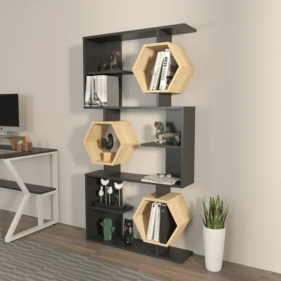 Raft Carti Darla, 90x24.6x171 cm - Negru/Stejar