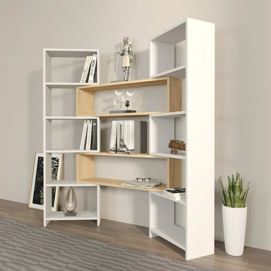 Raft Carti Poyraz, 163.5x22x150 cm - Alb/Stejar