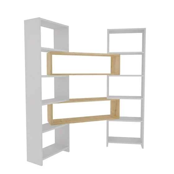 Raft Carti Poyraz, 163.5x22x150 cm - Alb/Stejar