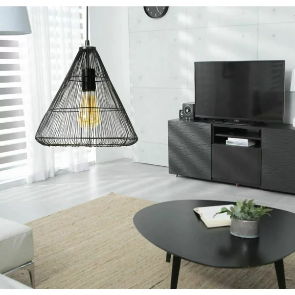 Pendul negru industrial grilaj metalic model conic Rea LH2065 bec la ...