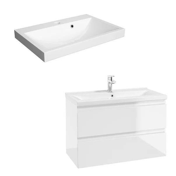 Set dulap baza suspendat Defra Como alb cu lavoar compozit Olex 80 ...