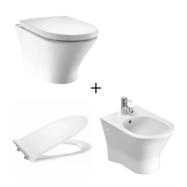 Set vas wc suspendat Roca Nexo rimless cu capac softclose slim si bideu ...