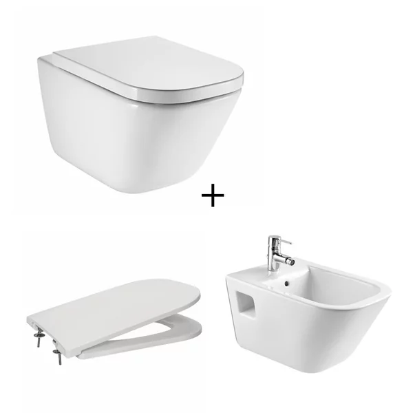 Set vas wc suspendat Roca The Gap rimless cu capac softclose slim si ...